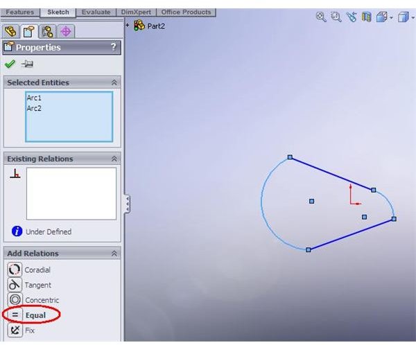 CAD Tutorials: SolidWorks Tutorials - Kketch Relations - part II - Arcs and Lines