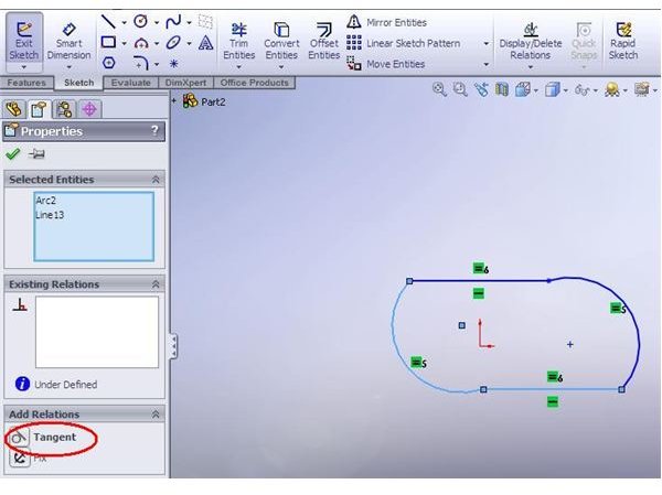 CAD Tutorials: SolidWorks Tutorials - Kketch Relations - part II - Arcs and Lines